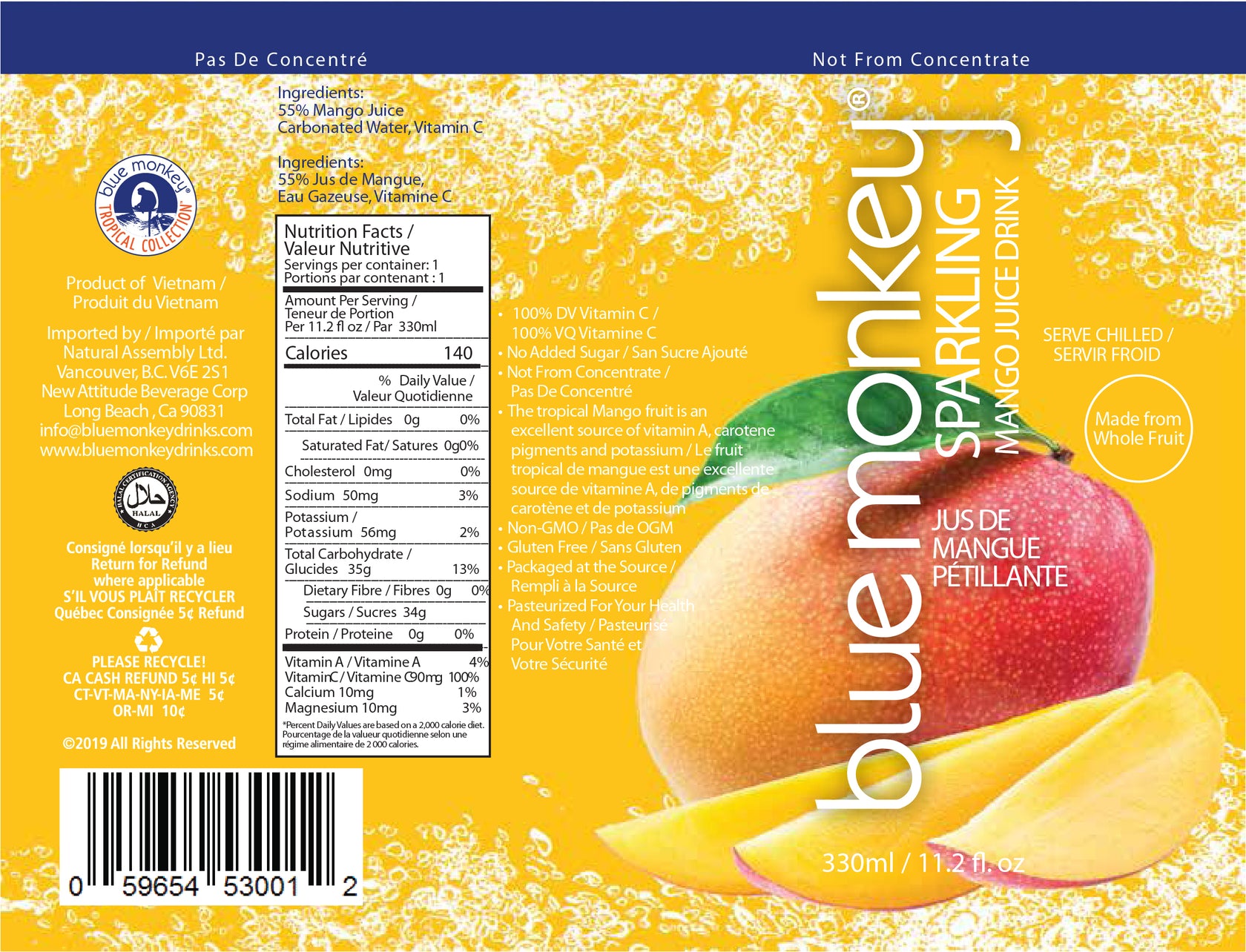 Sparkling Mango Juice 11.2oz/330ml - 12 pack – Blue Monkey Beverage LLC