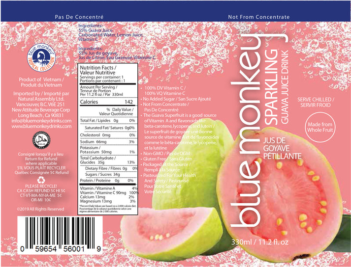 Sparkling Guava Juice 11.2oz/330ml - 12 pack – Blue Monkey Beverage LLC